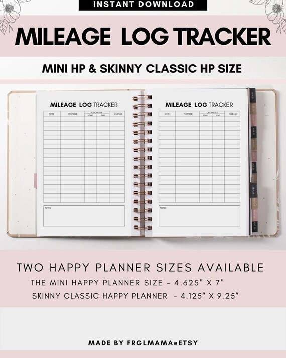 Printable Car Mileage Vehicle Miles Travelled Mini HP Mileage Log Paper ...