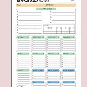 Baseball Game Plan, Printable Baseball Game, Baseball Position Chart ...