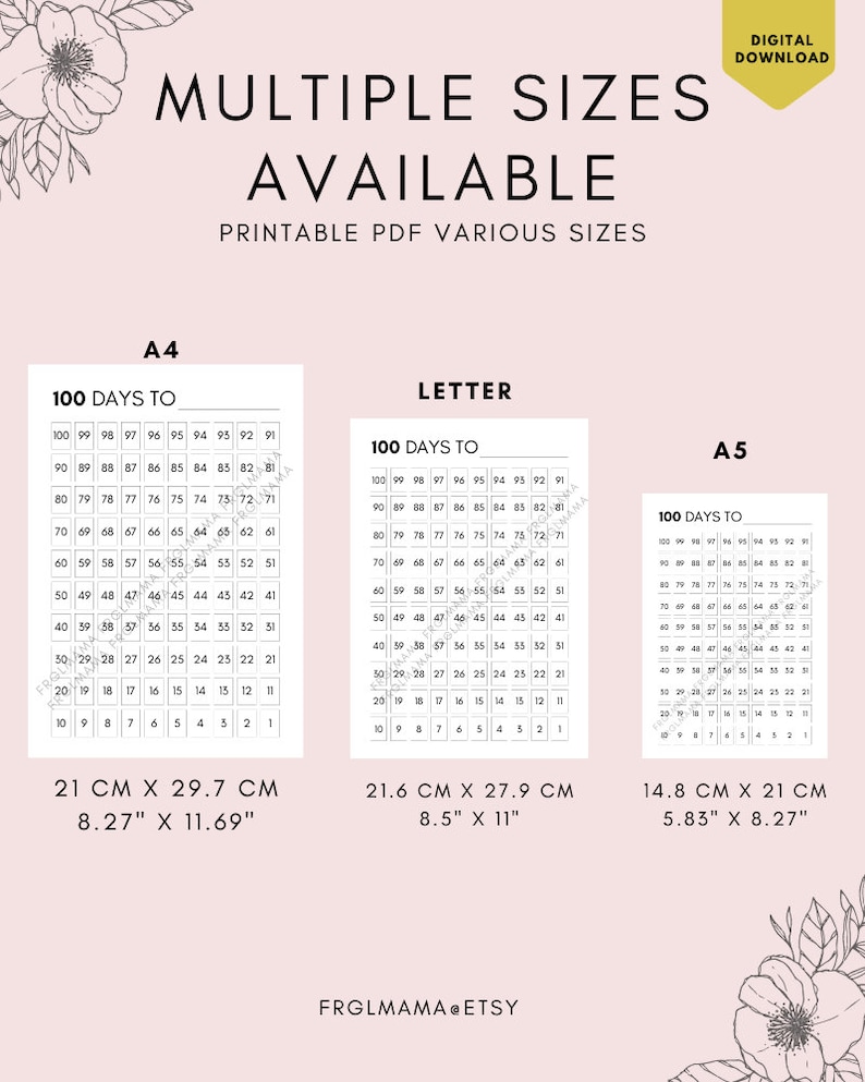 100 Day Countdown Printable: Minimalist Planner (PDF) - Etsy