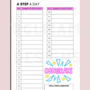 30 Day Step Tracker, Step Log, Printable Planner Fitness Tracker ...