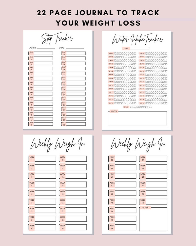 Printable Weight Loss Journal: Weekly Tracker, Exercise Chart (PDF ...