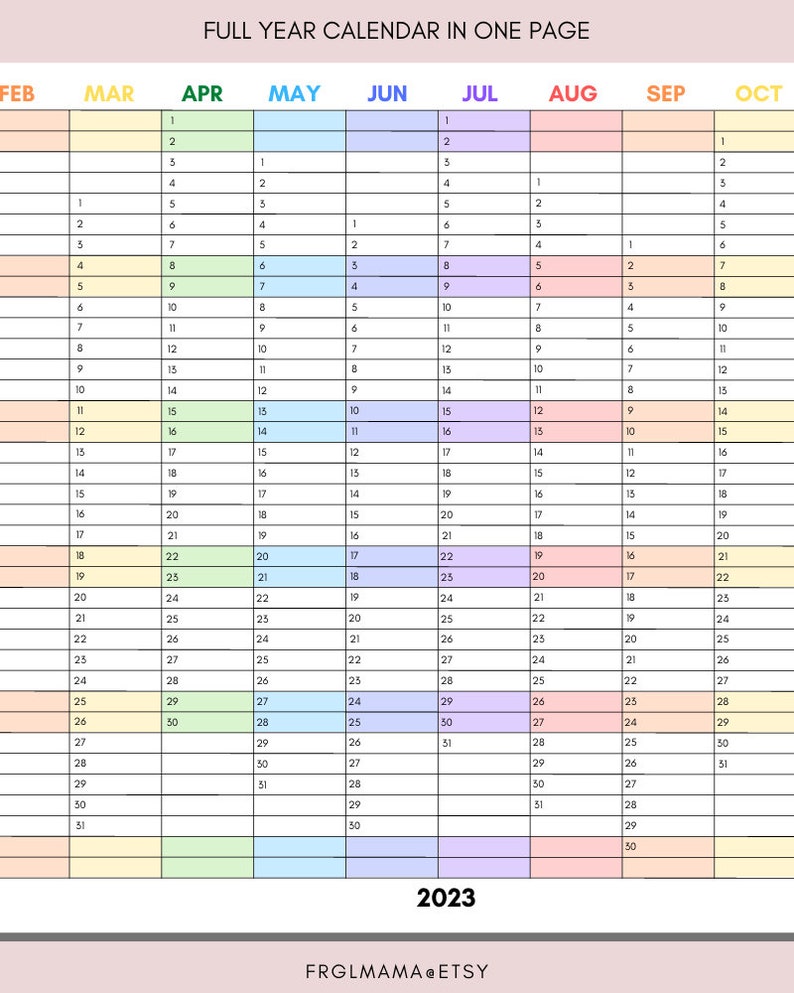 2023 Year Planner Yearly Planner on 1 Page Landscape - Etsy Australia