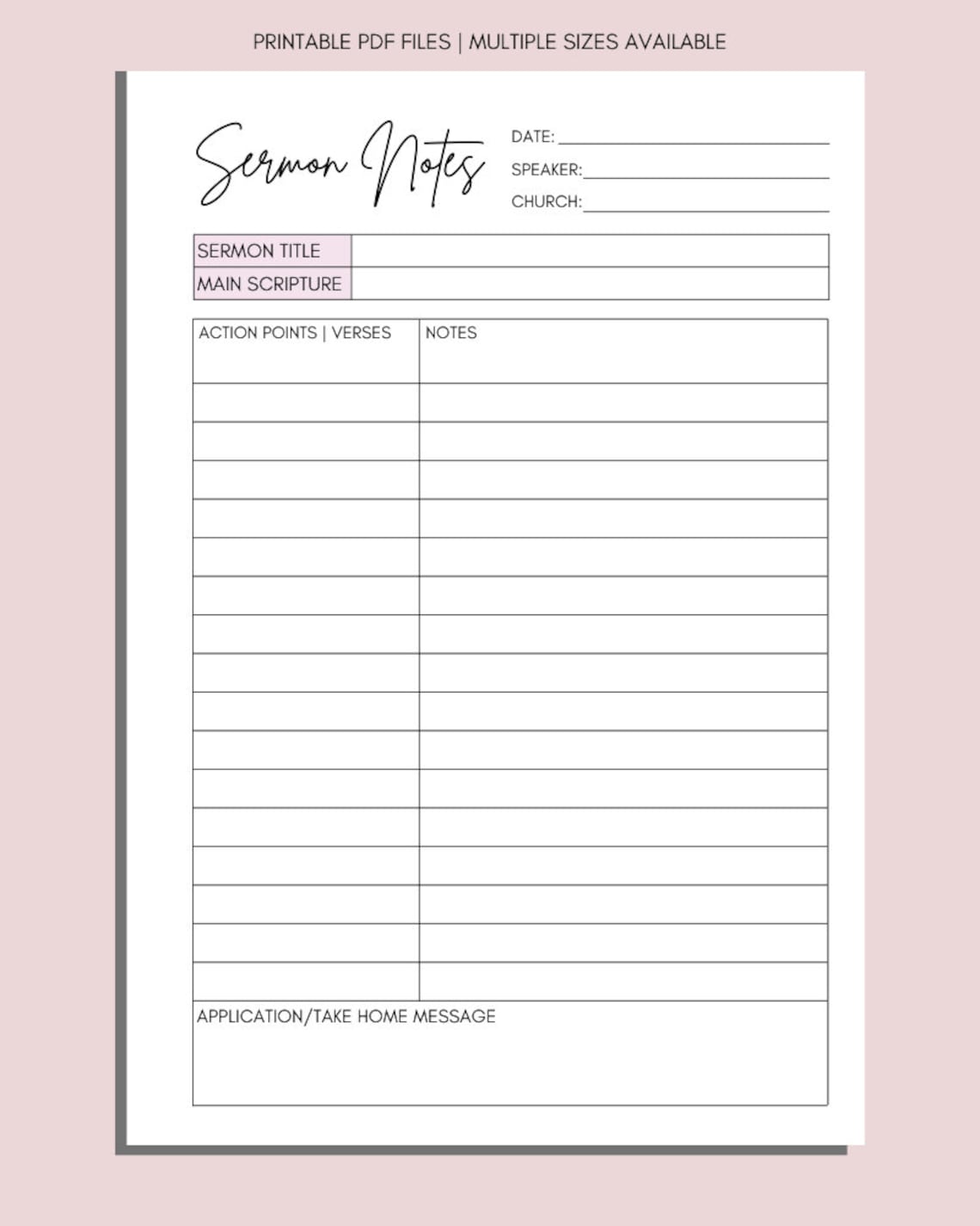 Printable Sermon Notes Sermon Summary Note Christian Planner - Etsy