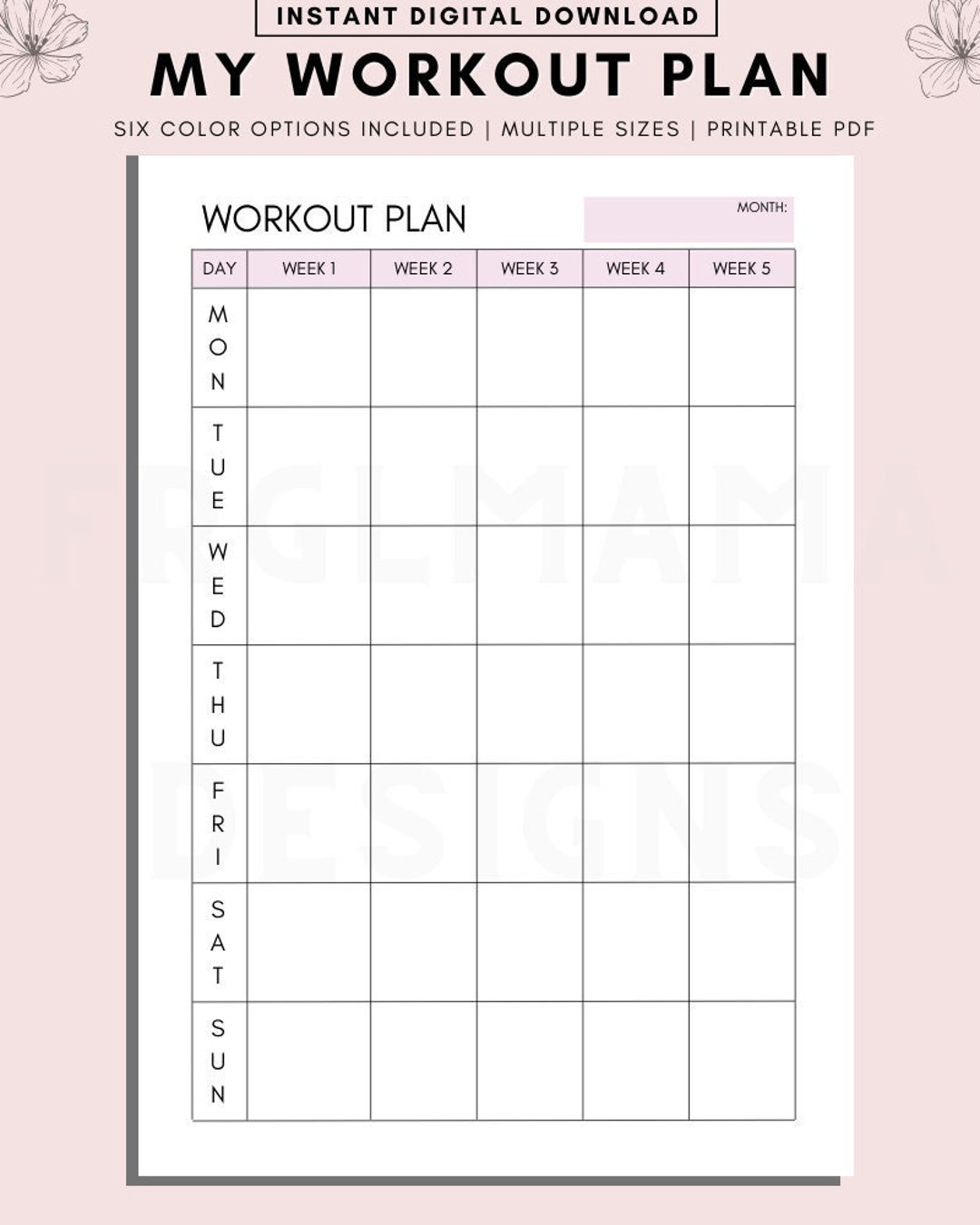 Workout Tracker Printable, Daily Exercise Log, Fitness Journal, Workout ...
