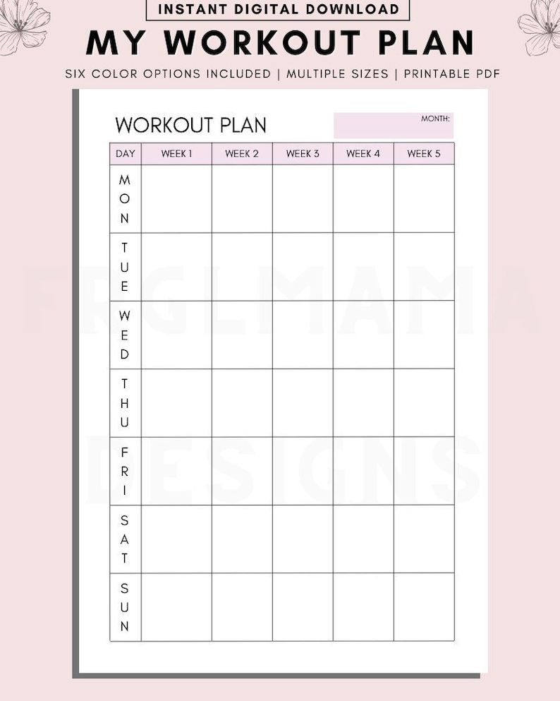 Workout Tracker Printable: Daily Exercise Log, Fitness Planner (PDF ...