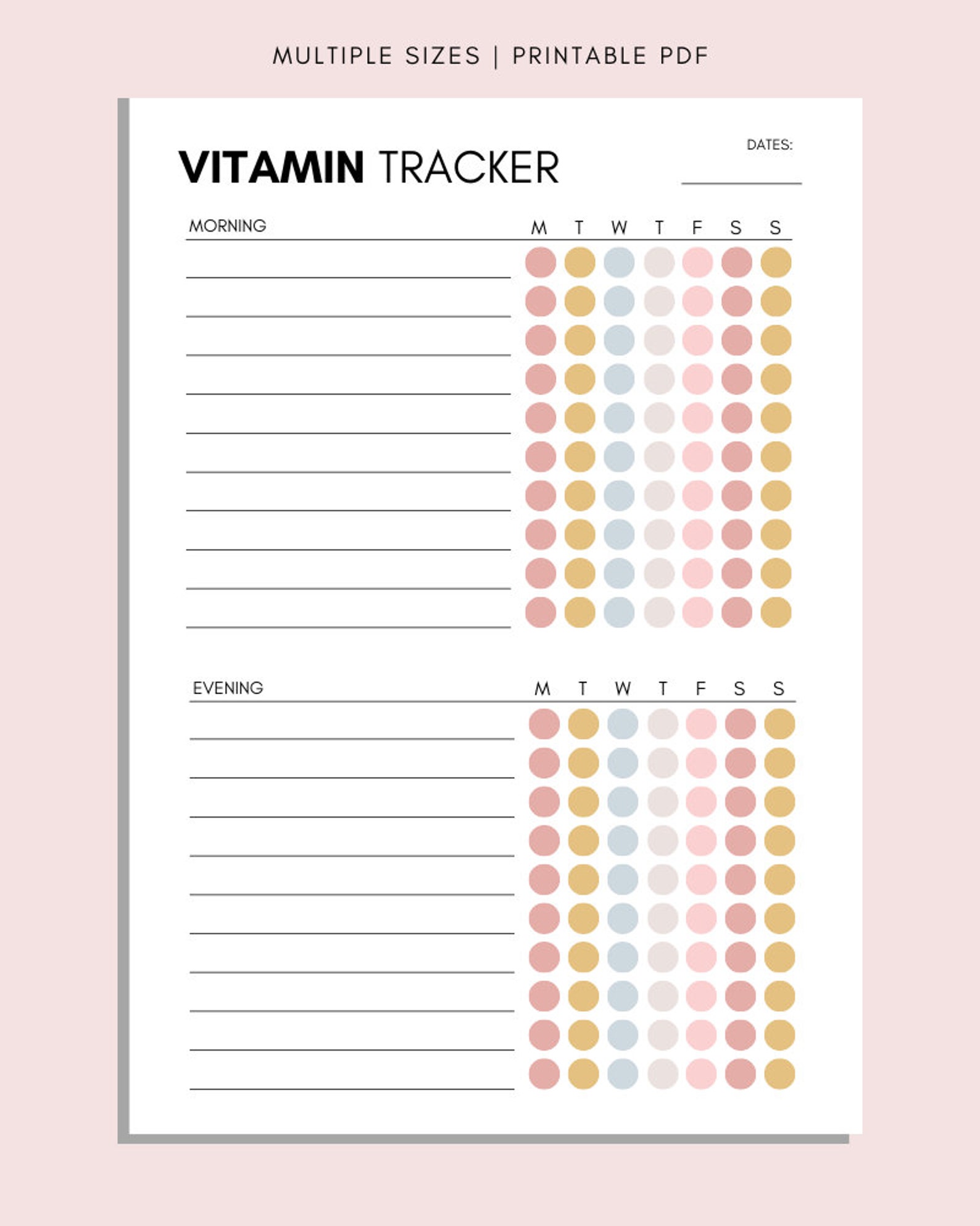 Daily Vitamin Tracker Printable: Supplement Checklist (A4/A5/US Letter ...