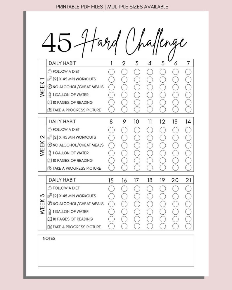 45 Hard Challenge Tracker Bundle: Fitness & Self-improvement (PDF) - Etsy
