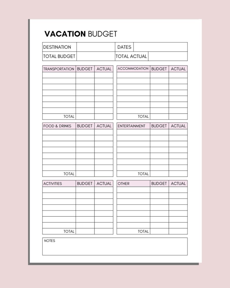 Vacation Budget Printable Holiday Budget Planner Printable - Etsy