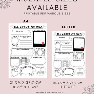 Mother's Day Fill in the Blank Printable, All About My Mum Printable ...