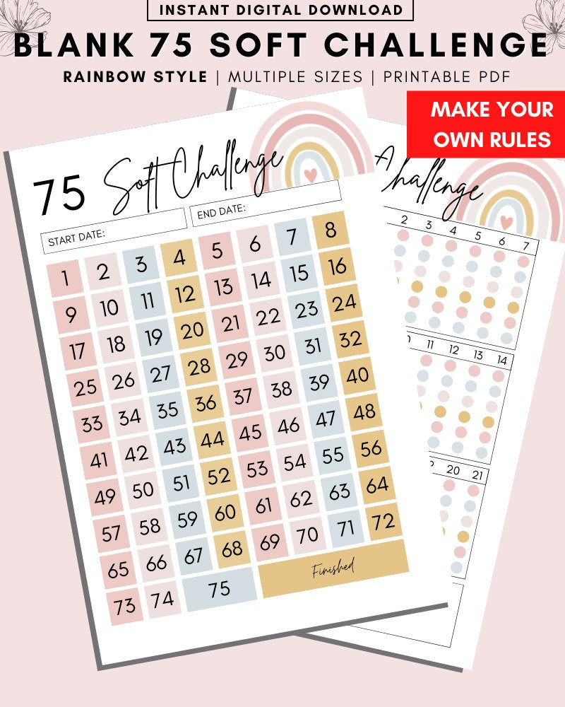 BLANK 75 Soft Challenge Tracker 75 Soft Challenge 75 Day - Etsy