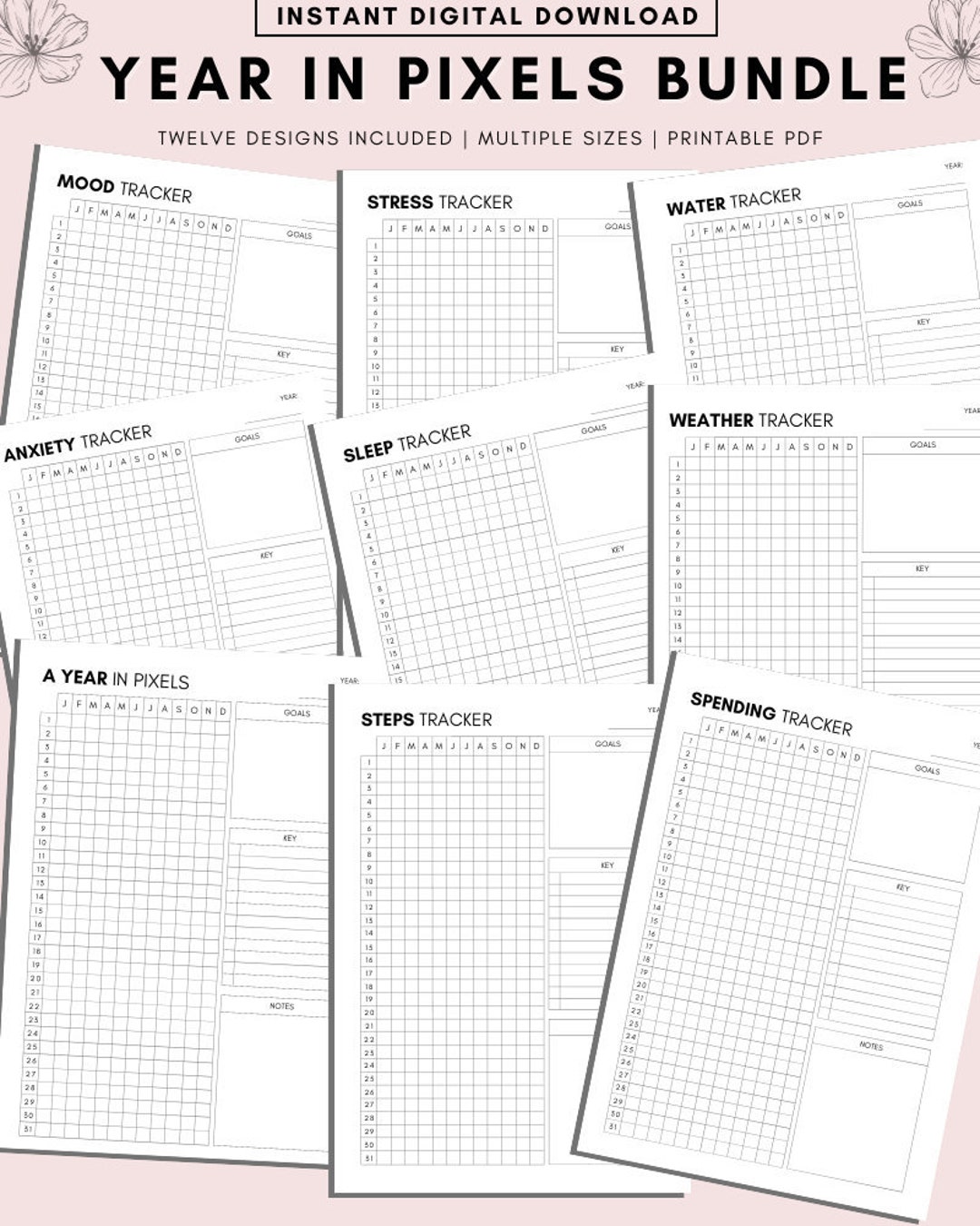 A Year in Pixels Printable Yearly Mood Tracker Year in Pixels, Steps ...