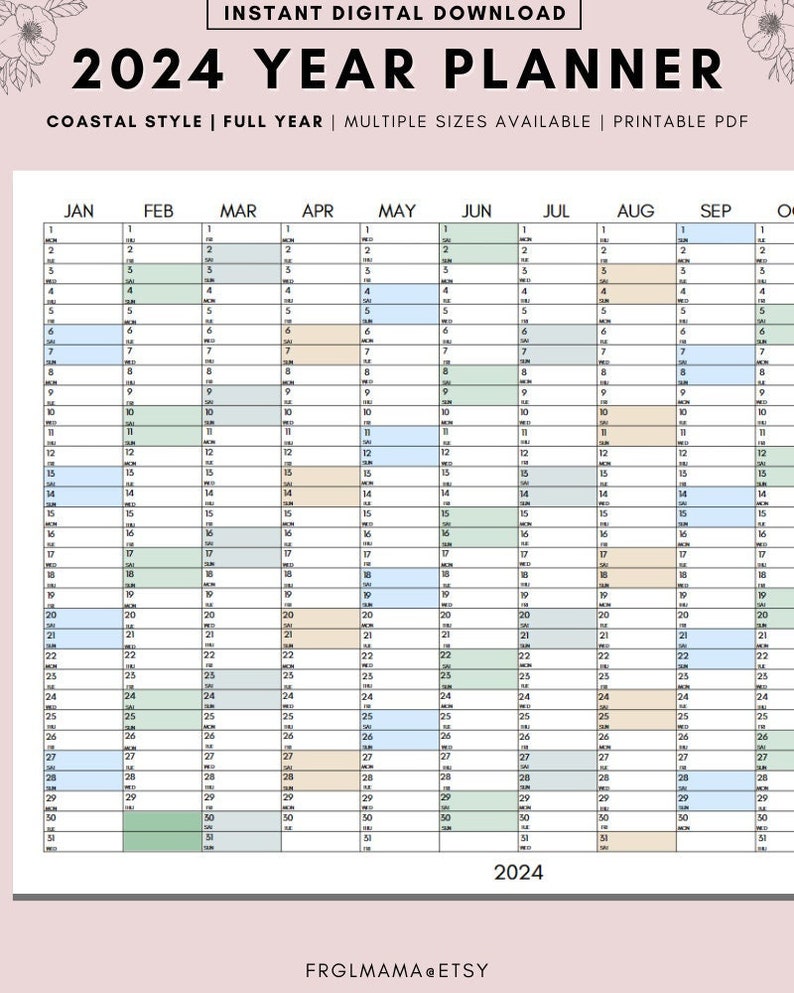 2024 Year Planner: Coastal Style Calendar (PDF Printable) - Etsy