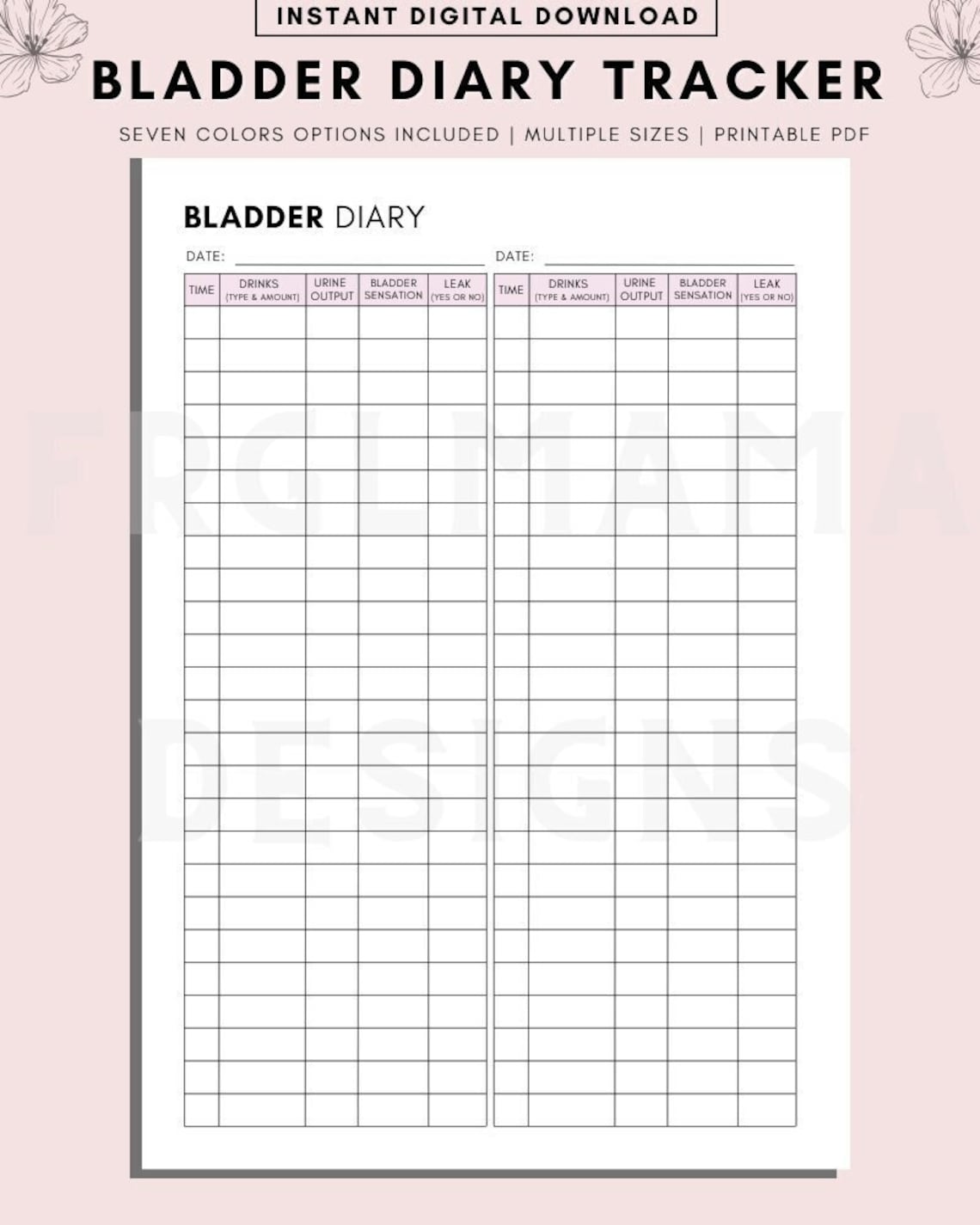 Bladder Diary Tracker Printable: Urination & Symptoms Log (PDF) - Etsy
