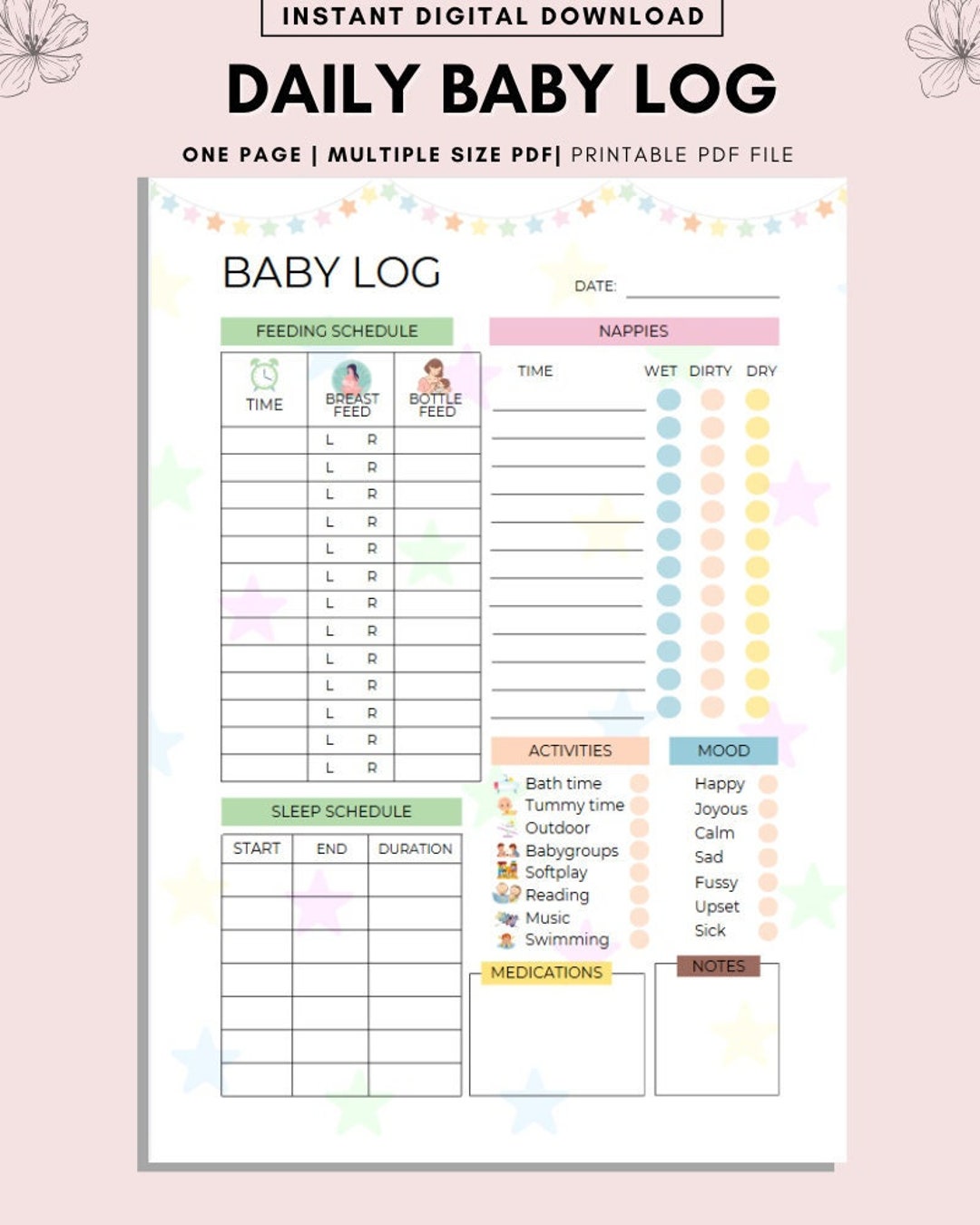 Newborn Daily Tracker: Baby Feeding, Sleep, Diaper Log (PDF) - Etsy