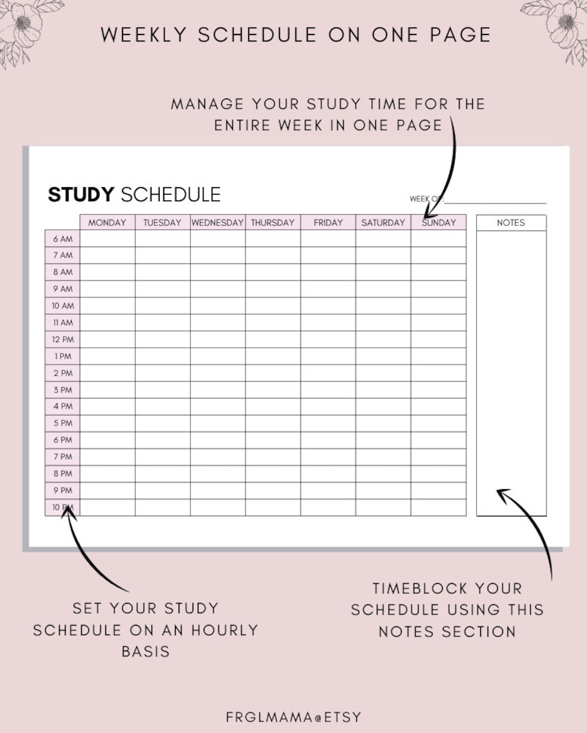Minimalist Revision Timetable Printable Set Hourly Agenda - Etsy