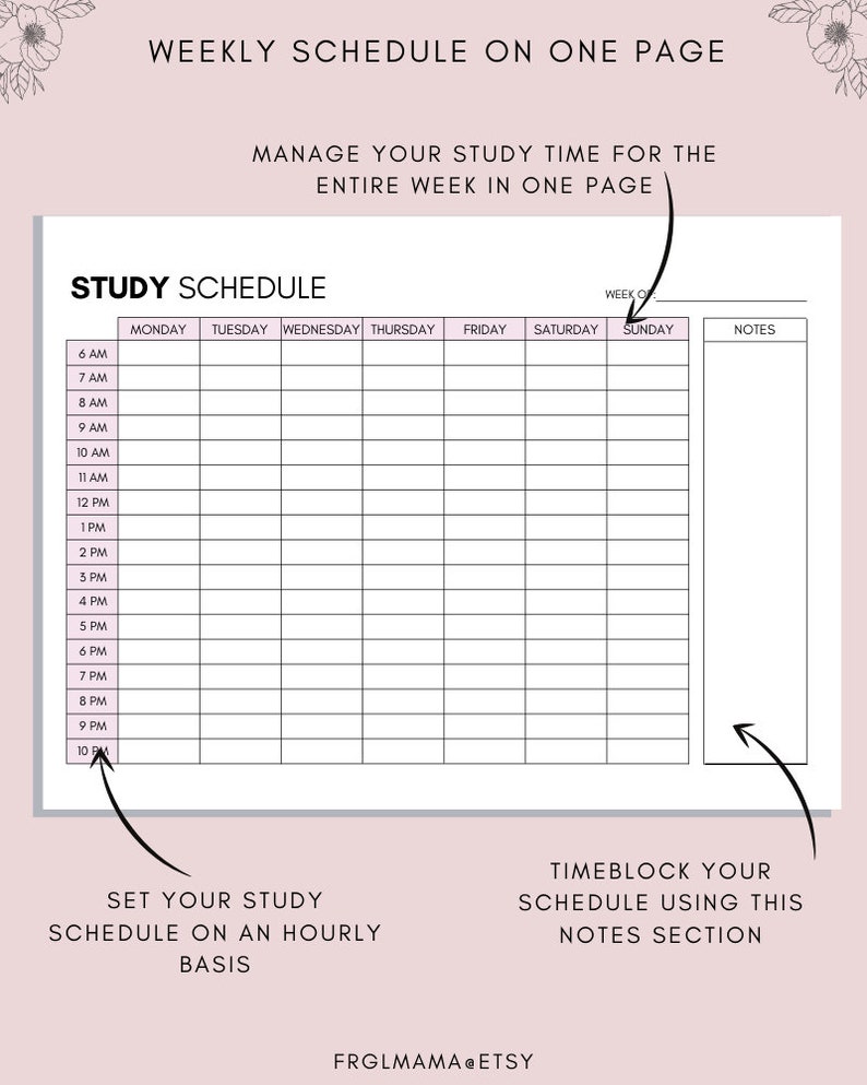 Minimalist Revision Timetable Printable Set Hourly Agenda | Etsy