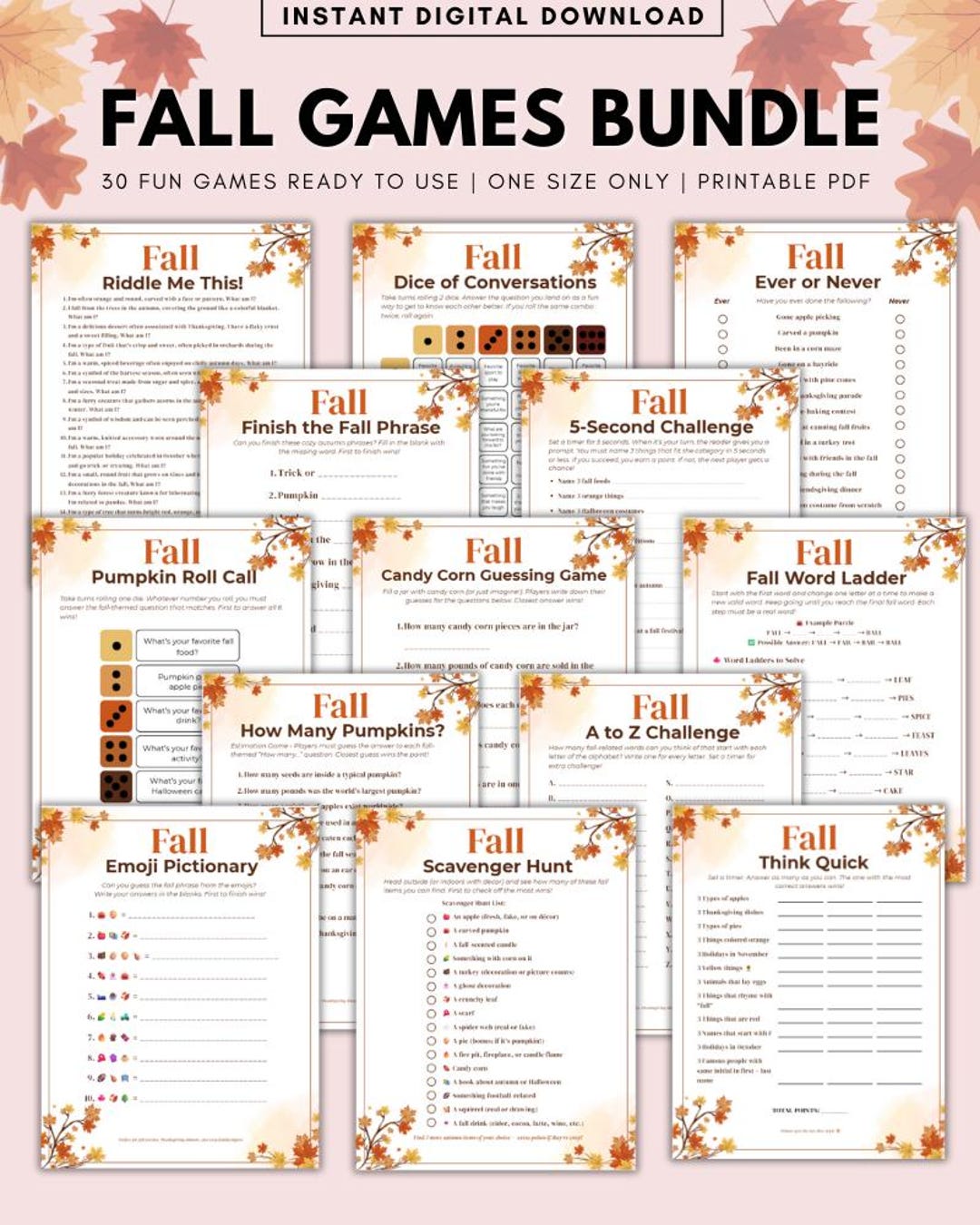 Fall Games Bundle: 30 Printable Autumn Activities (PDF Download) - Etsy