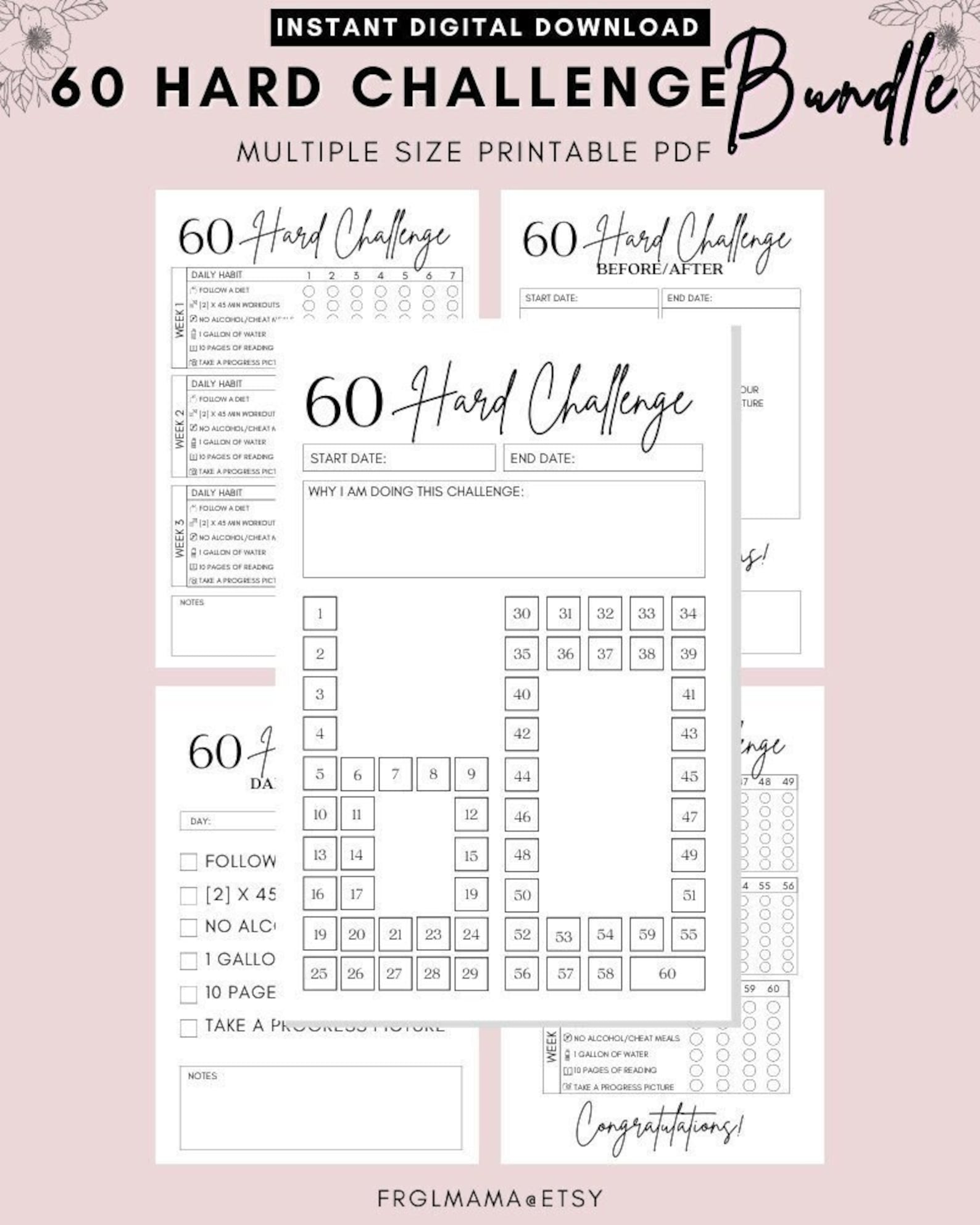 60 Hard Challenge Tracker Bundle Modified Challenge Tracker - Etsy