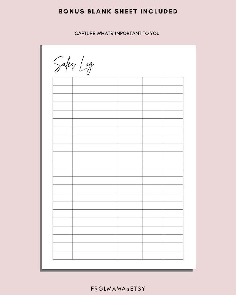 Sales Log Printable Sale Profits Tracker Sale Recorder - Etsy Singapore