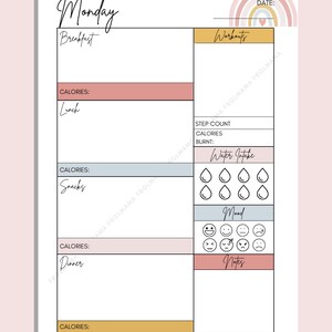 RAINBOW Daily Food Diary Printable, A4 A5 Printable Daily Food Journal ...