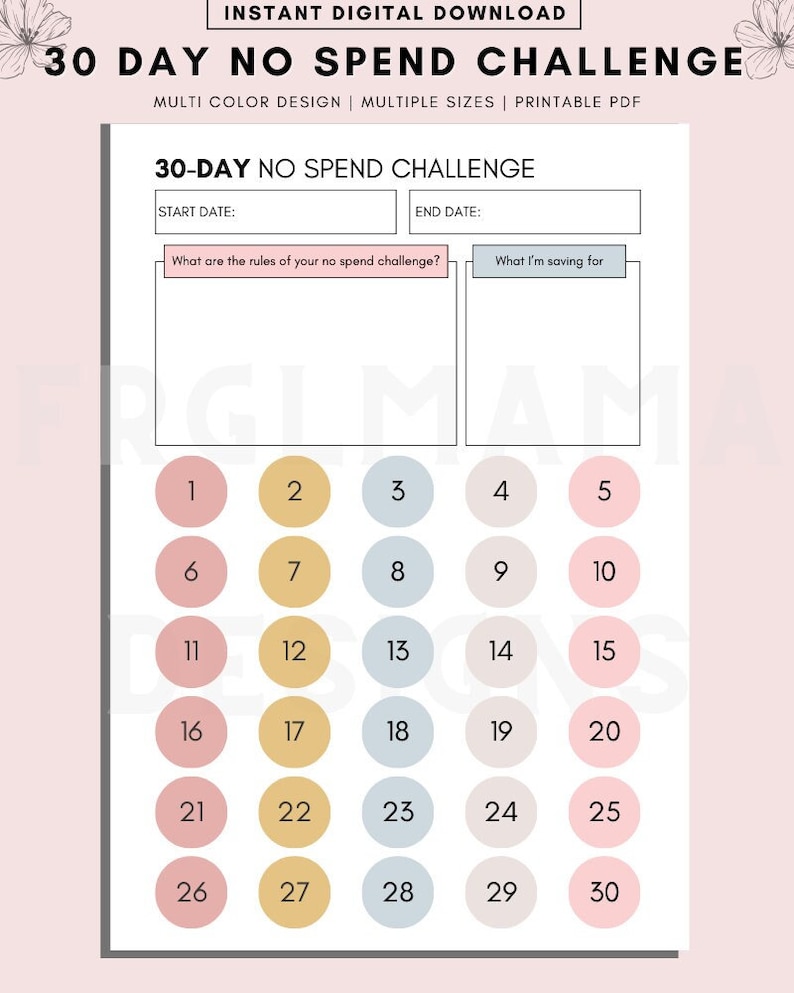 No Spend Challenge Printable, Monthly Tracker (PDF Download) - Etsy