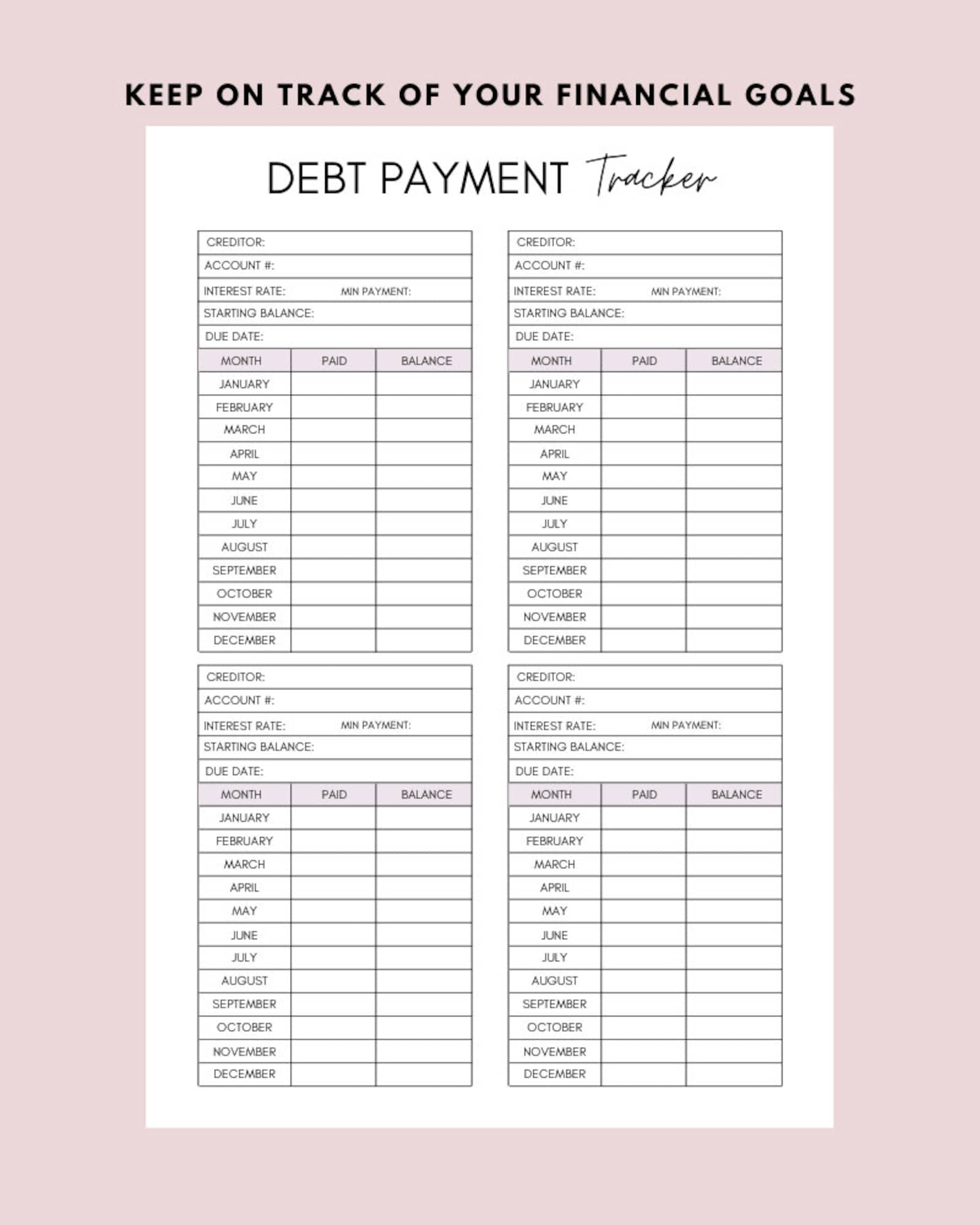 Debt Payment Tracker Printable Debt Tracker Printable Debt - Etsy Canada