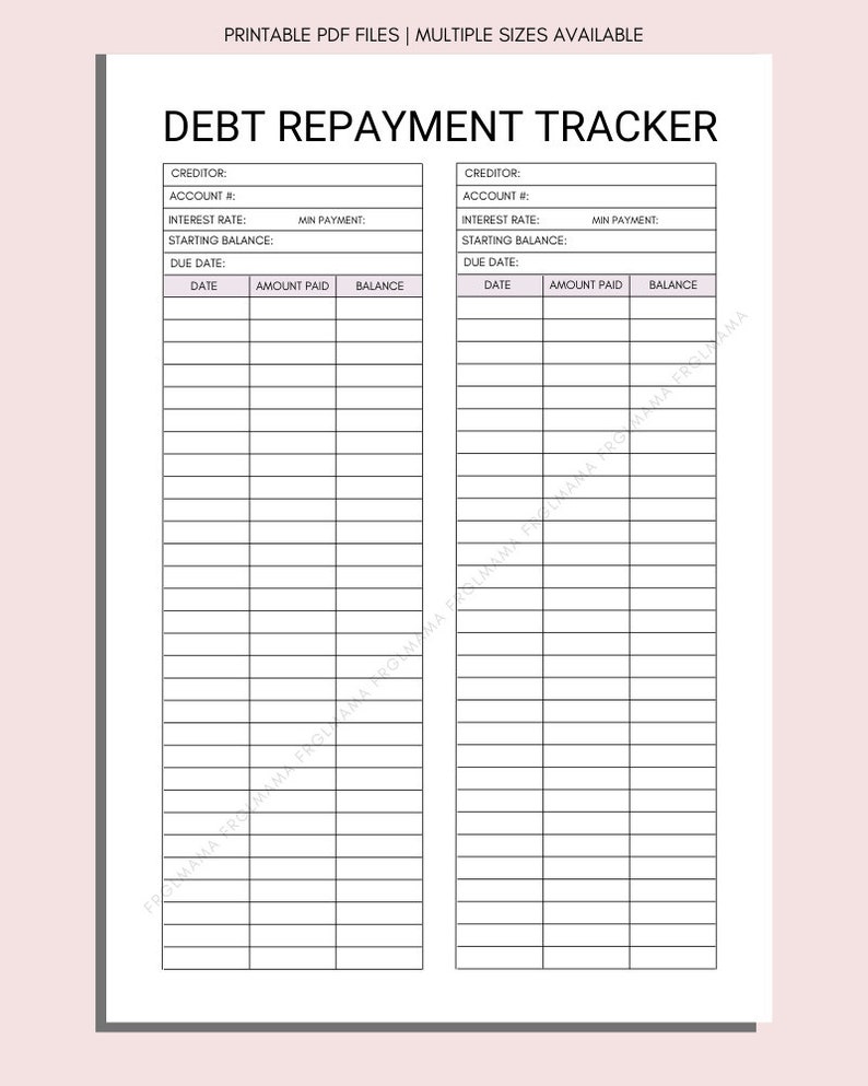 Debt Payment Tracker Printable Bundle: Minimalist Finance Planner (PDF ...