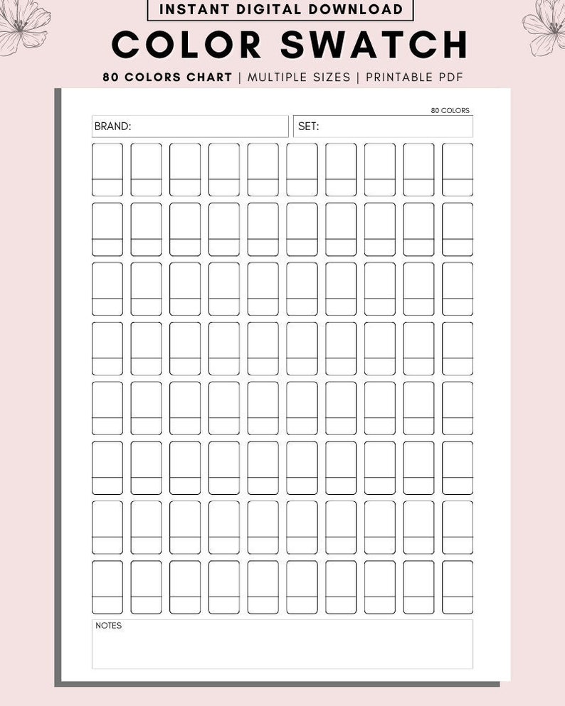 Printable Color Swatch Chart: DIY Marker & Paint Swatches (PDF) - Etsy