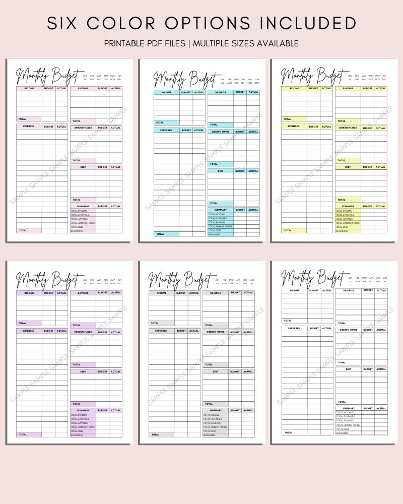 MONTHLY Budget Overview Template Printable Budget Binder - Etsy