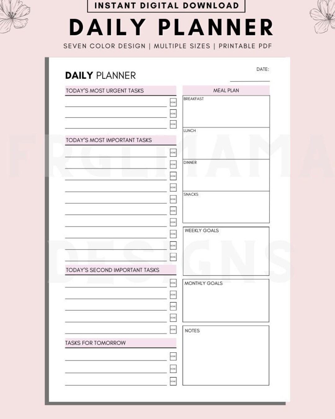 Daily Planner Printable, Daily Goal Planner, Daily to Do List, Daily ...