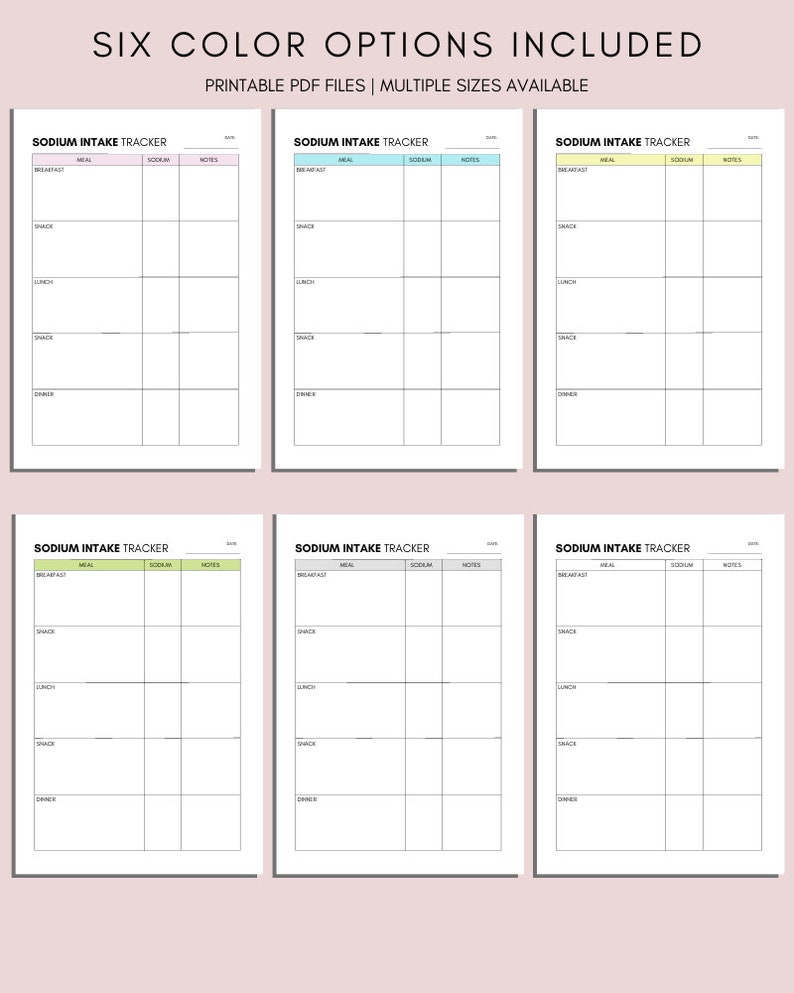 Printable Daily Sodium Intake Tracker: Food Diary, Meal Planner ...