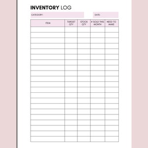 Inventory Management Form, Inventory Sheet, Small Business Organizer ...