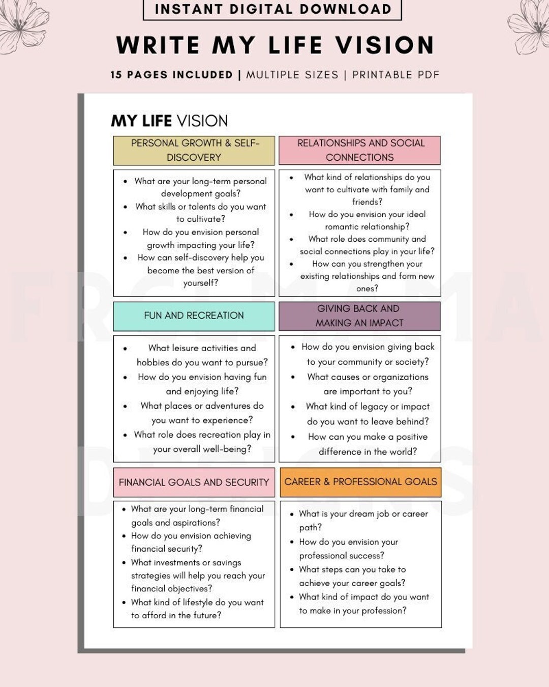 Life Vision Planner: Goal Setting & Dream Life (digital Download) - Etsy