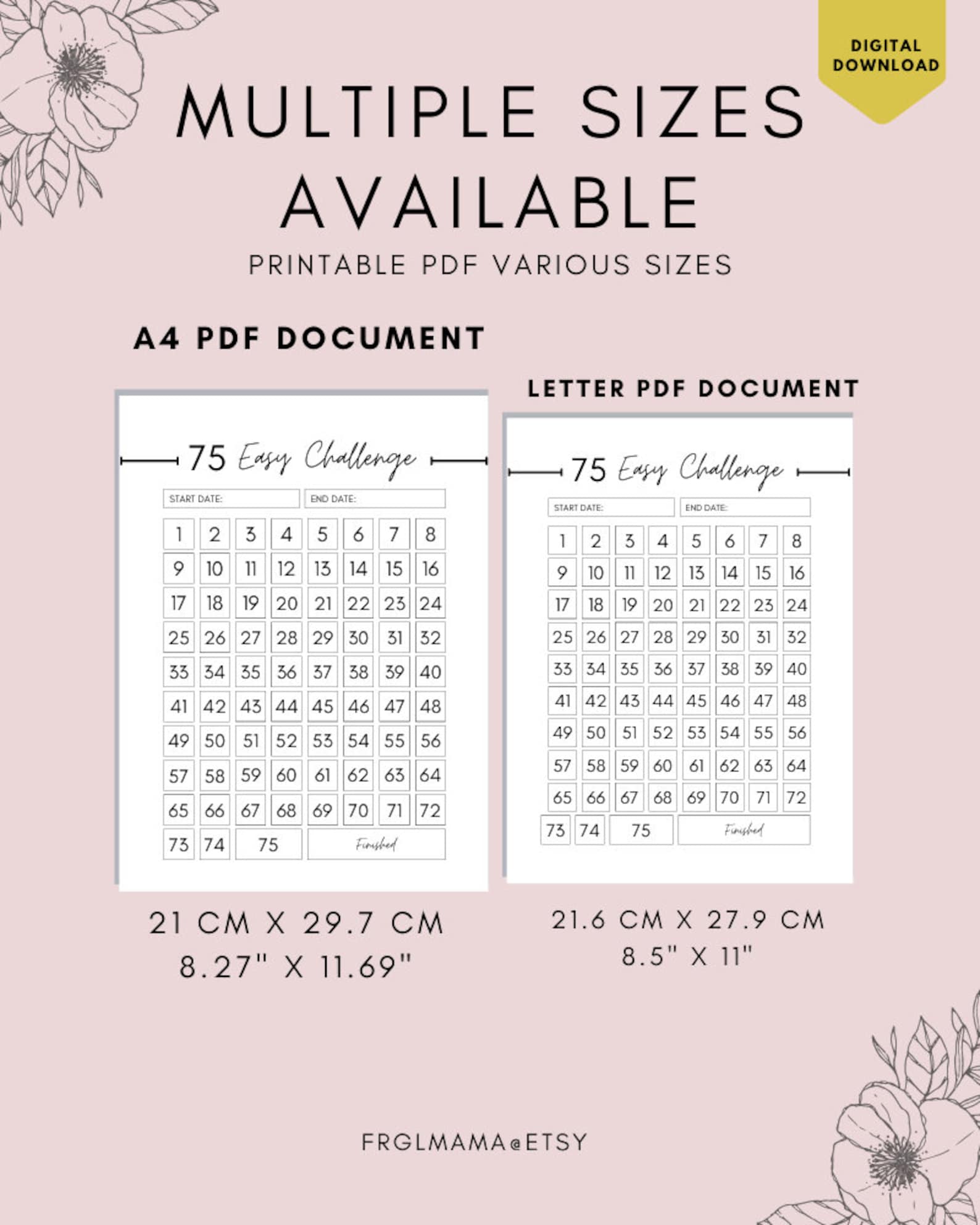 75 EASY Challenge Tracker 75 Day Challenge Printable Fitness - Etsy UK