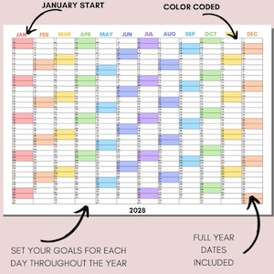 2028 Year Planner - Yearly Planner on 1 Page Landscape, Vertical ...