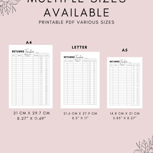Printable Returns Tracker, Online Business Return Sheet, Sales Tracking ...
