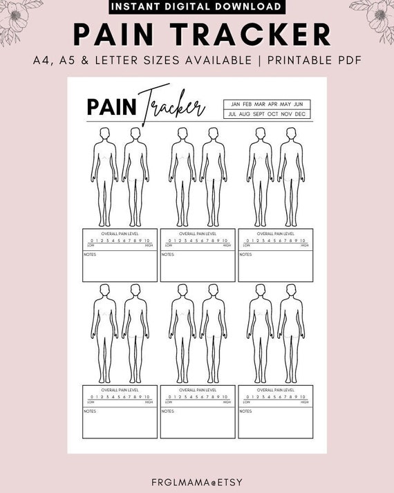 Printable Pain Tracker Chart Monthly Symptom Frequency & - Etsy UK