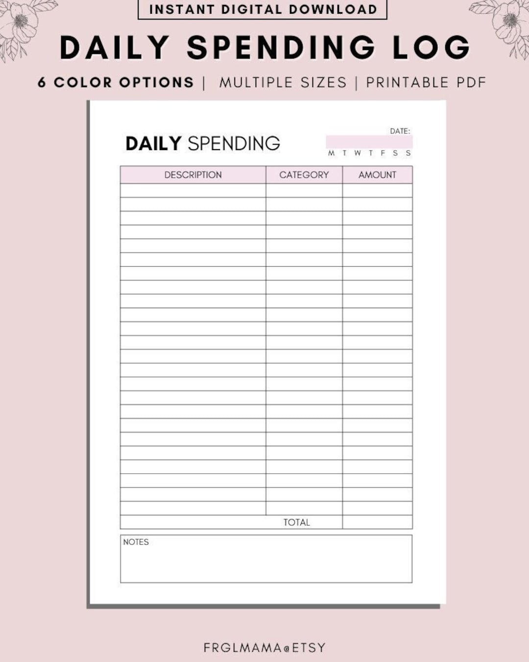 Daily Spending Tracker, Spending Tracker, Expense Tracker Printable ...