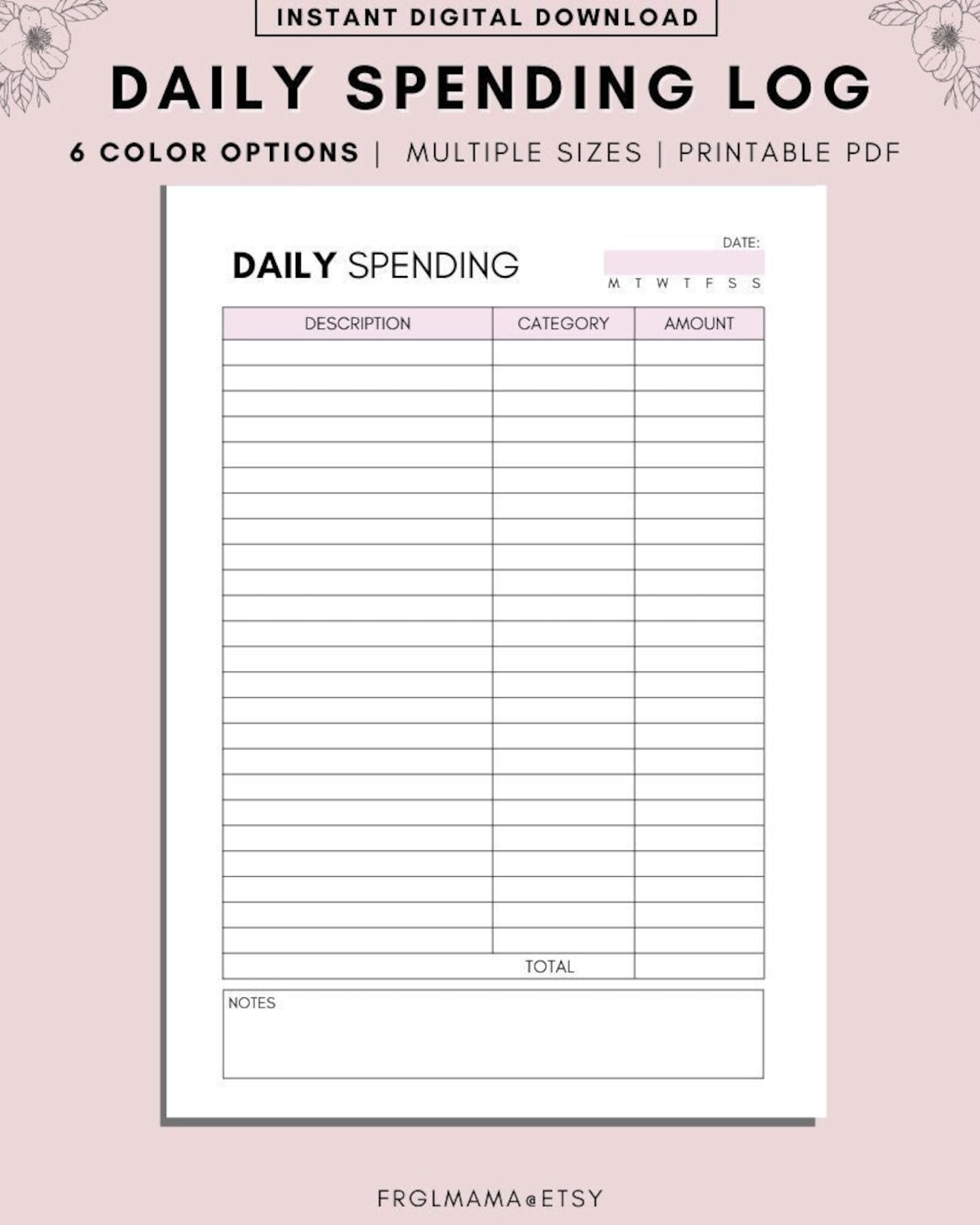 Daily Spending Tracker Spending Tracker Expense Tracker | Etsy