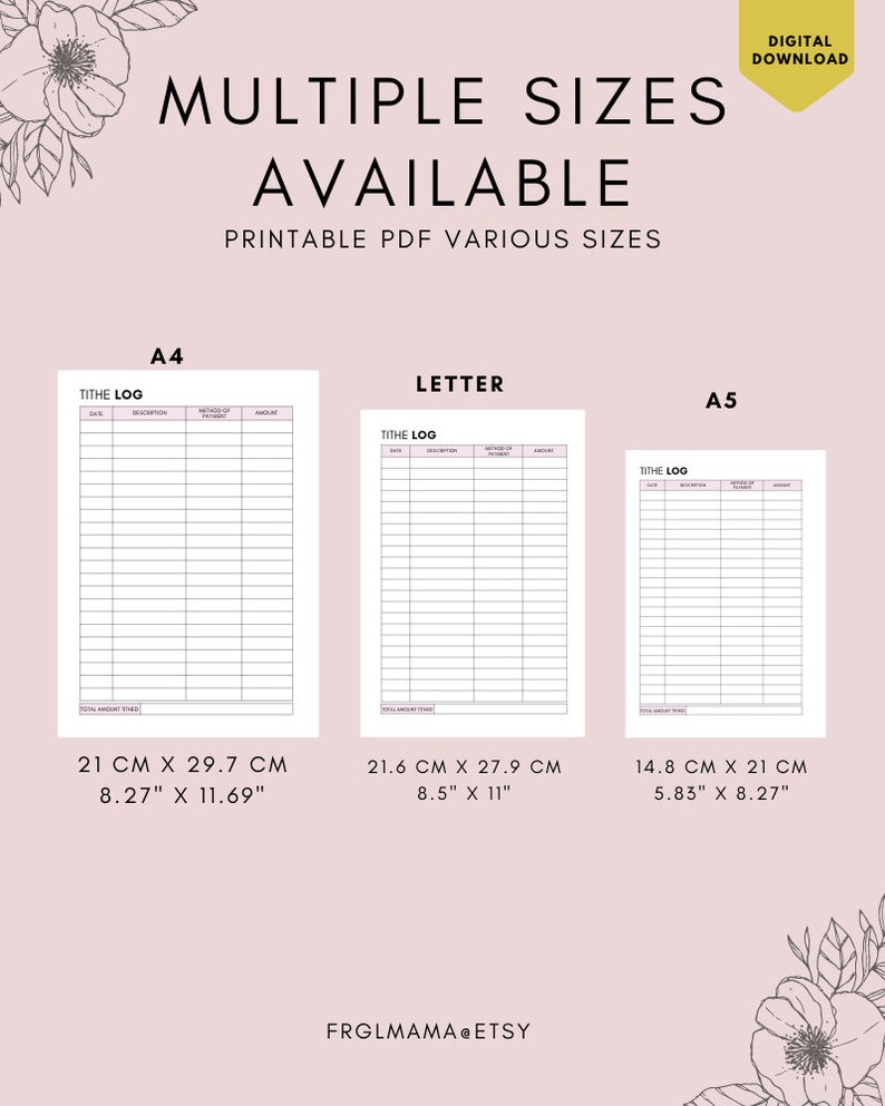 Printable Tithe Record One Page Giving Log Financial - Etsy