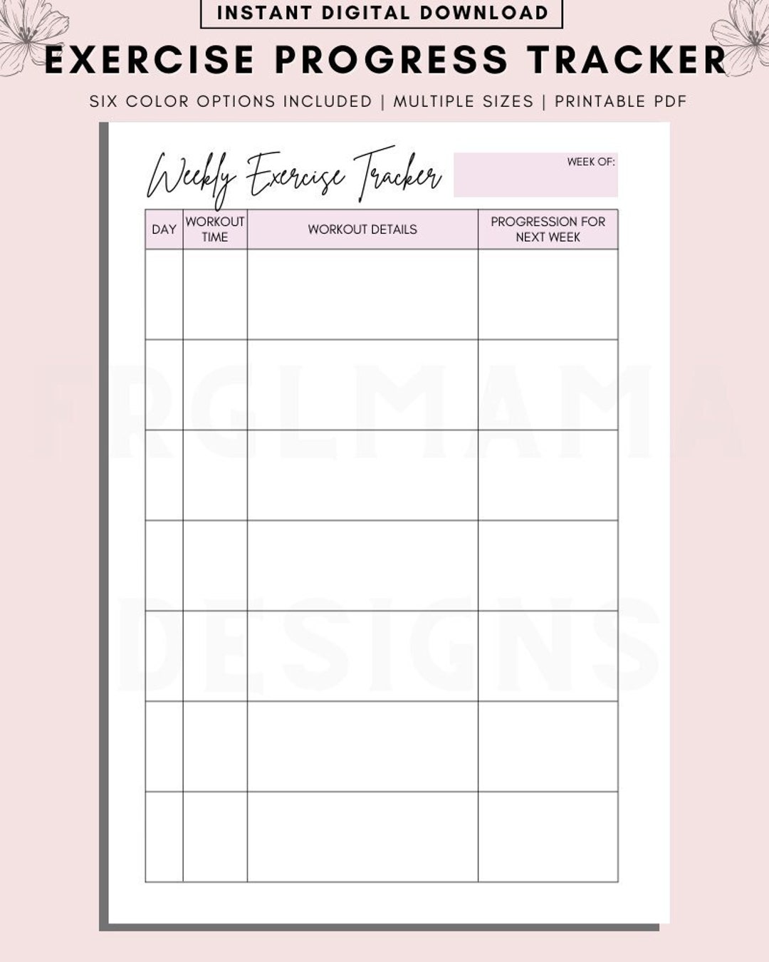 Weekly Exercise Tracker Printable, Printable Workout Planner, Weekly ...