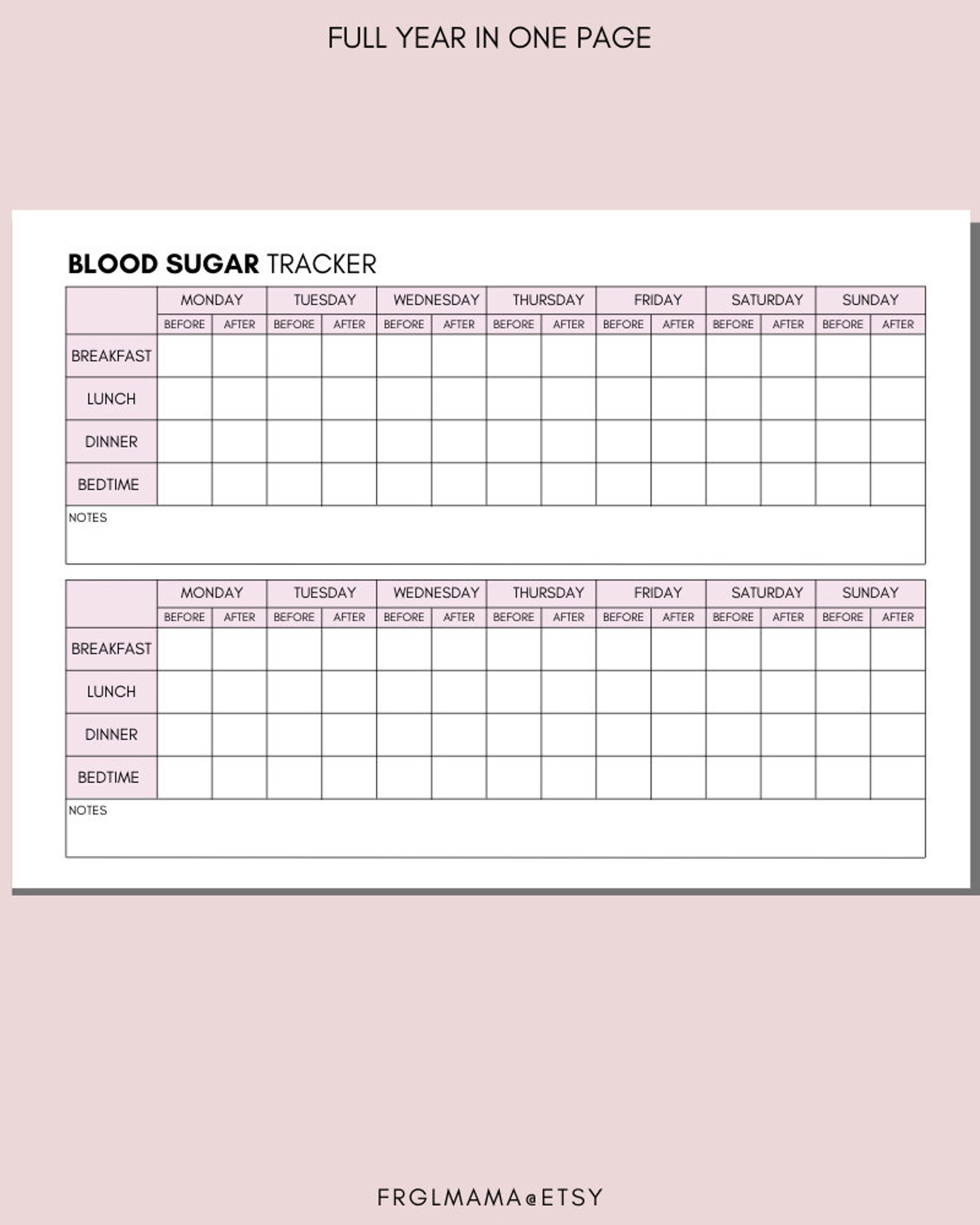 Blood Sugar Log Printable, Blood Sugar Tracker Printable, Blood Glucose ...
