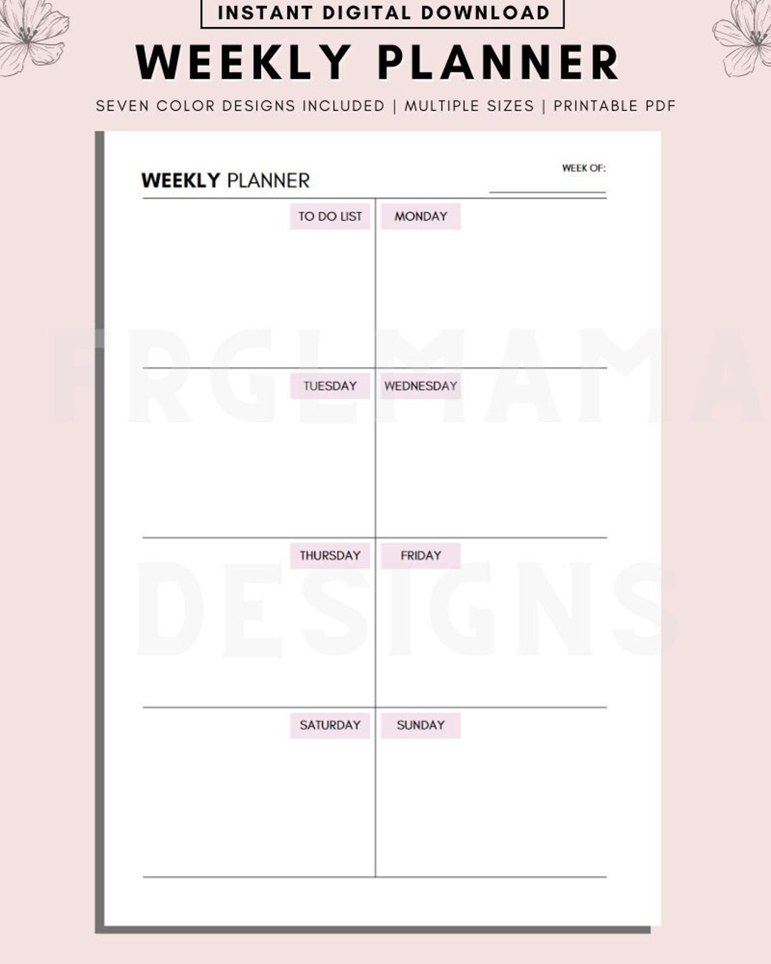 Weekly Planner Printable, Weekly Goal Planner, Weekly to Do List ...