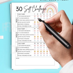 30 Soft Challenge Tracker: Rainbow Printable Journal (digital Download ...