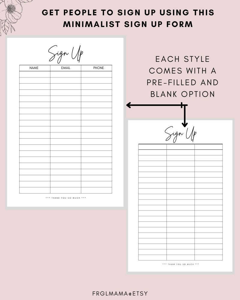 Minimalist Sign up Sheet: Event Sign In, A4 A5 Letter (PDF Download) - Etsy