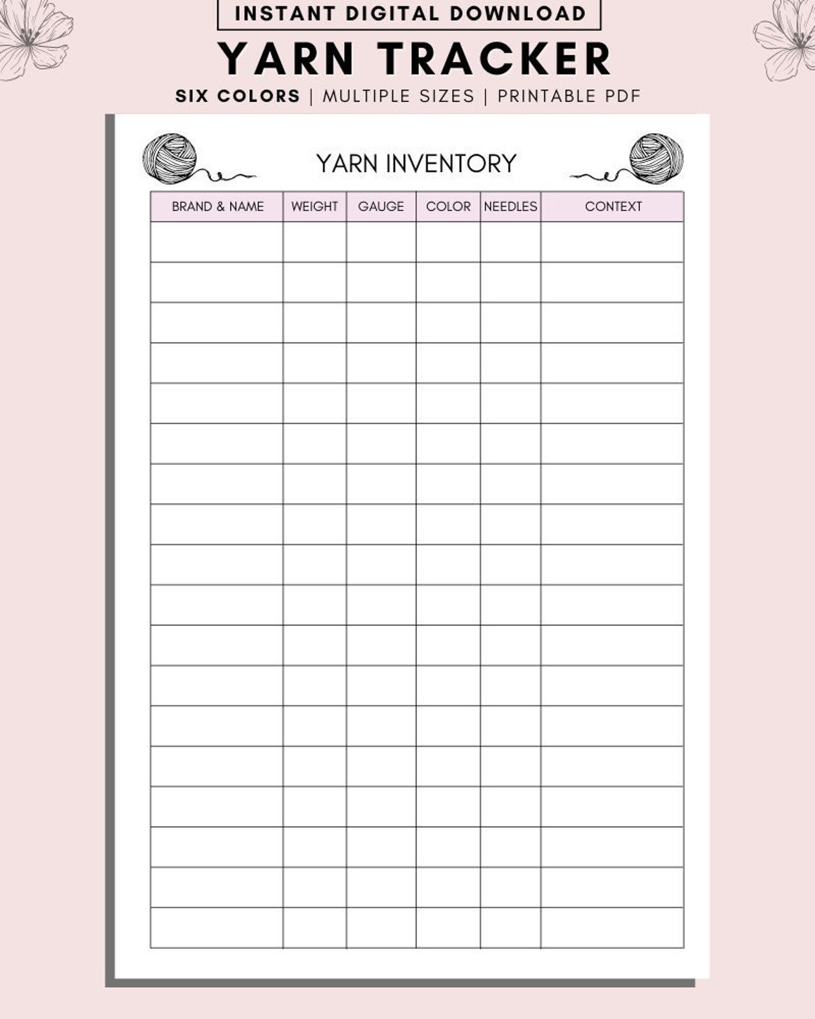 Yarn Inventory Tracker Printable: Knit & Crochet Supplies (PDF) - Etsy