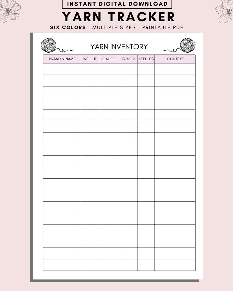Yarn Inventory Tracker Printable: Knit & Crochet Supplies (PDF) - Etsy
