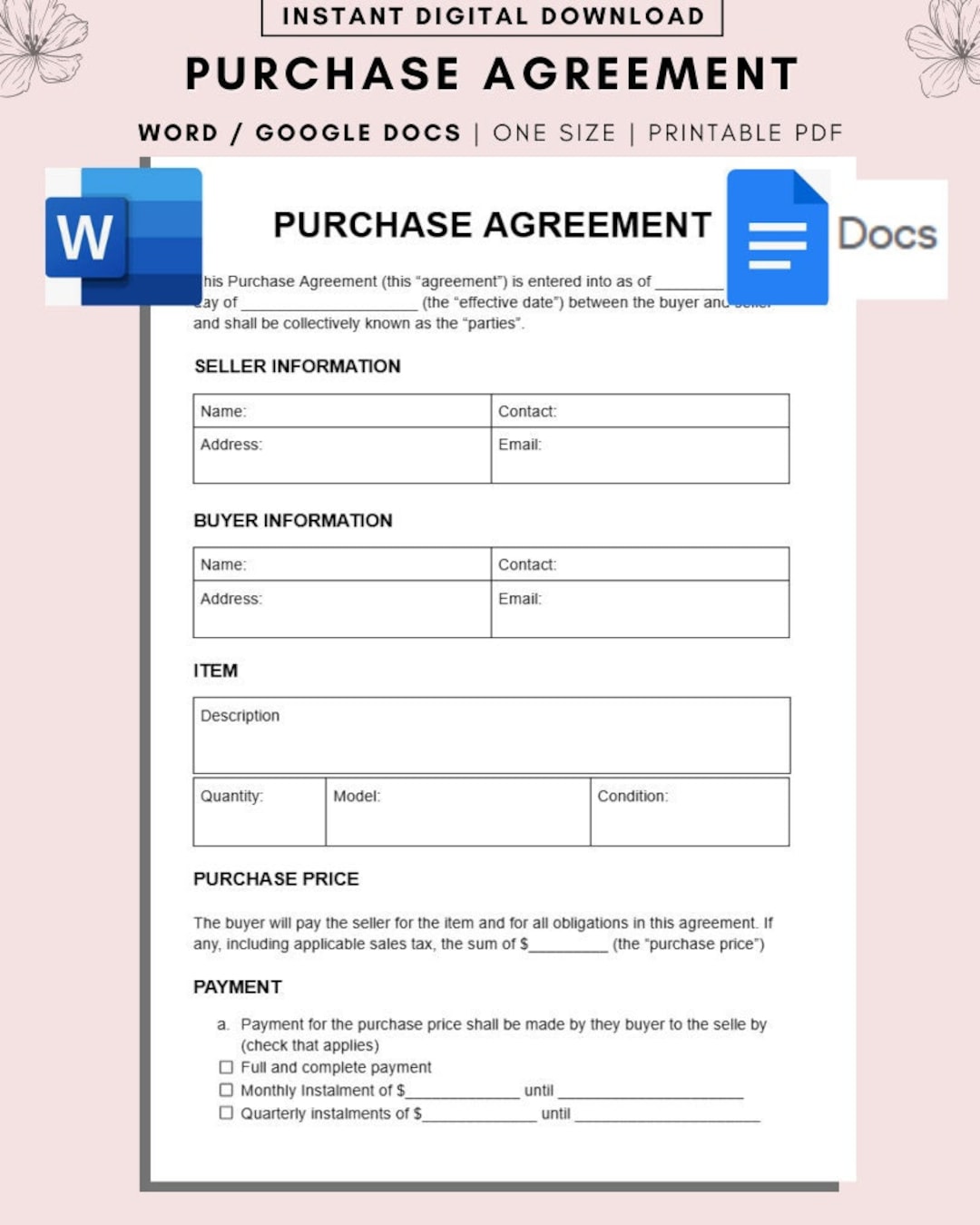 Purchase Agreement, Purchase and Sale Contract, Contract of Sales ...
