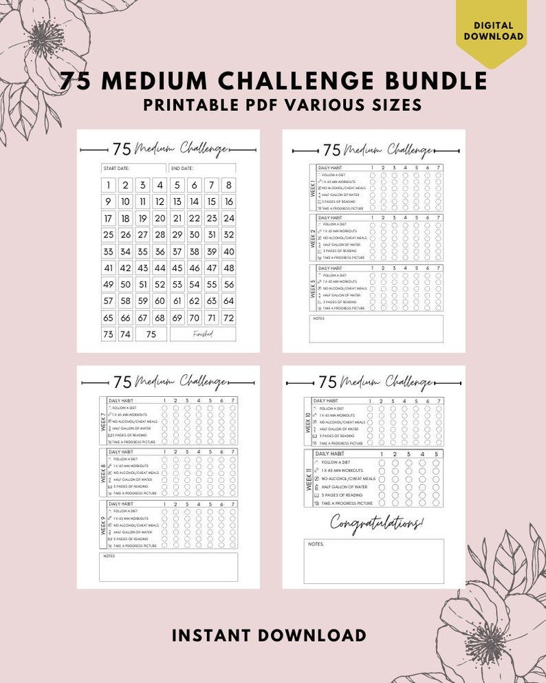 75 Medium Challenge Tracker BUNDEL 75 Dagen Challenge - Etsy België