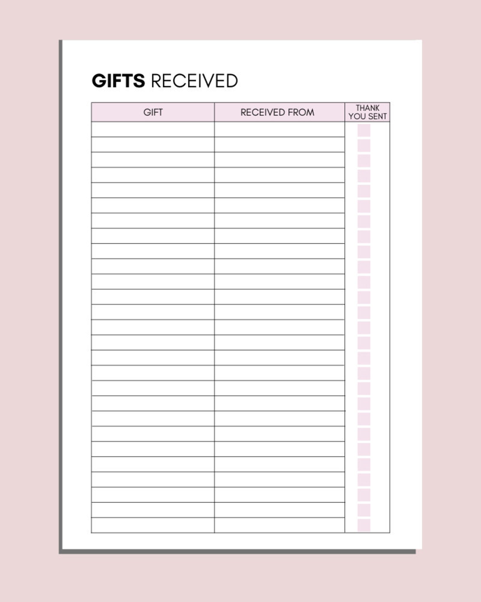 Gifts Received Printable Form Bridal or Baby Shower Birthday - Etsy